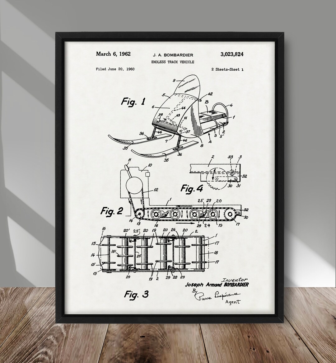 Snowmobile Patent Poster, Endless Track Vehicle Patent, Snowmobile ...