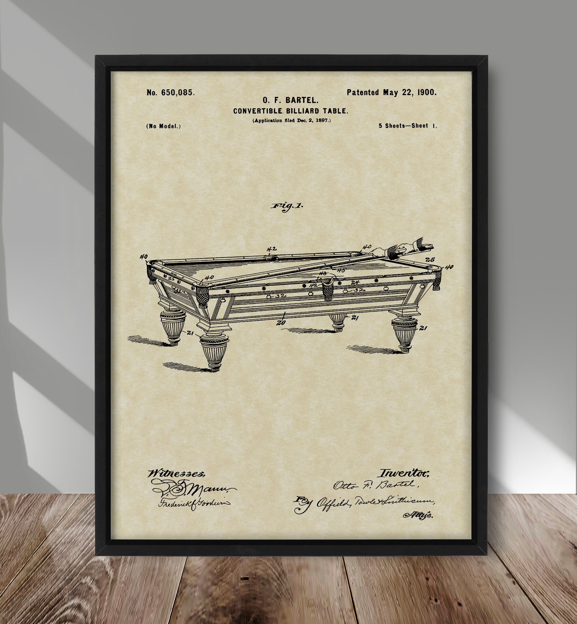 Convertible Billiard Table Patent Poster, Pool Table Patent Print ...