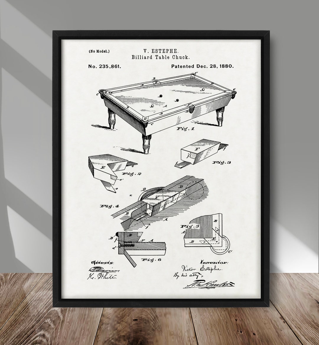 Billiard Table Chuck Patent Poster, Pool Table Chuck Patent Print ...