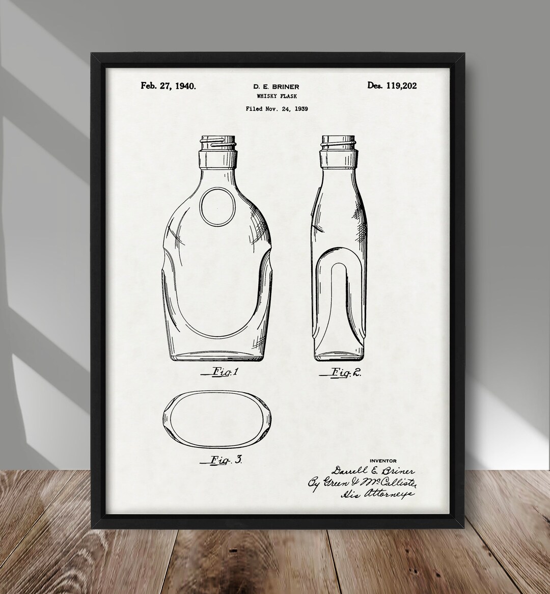 Vintage Whisky Flask Patent Poster, Whisky Flask Patent Print, Alcohol ...