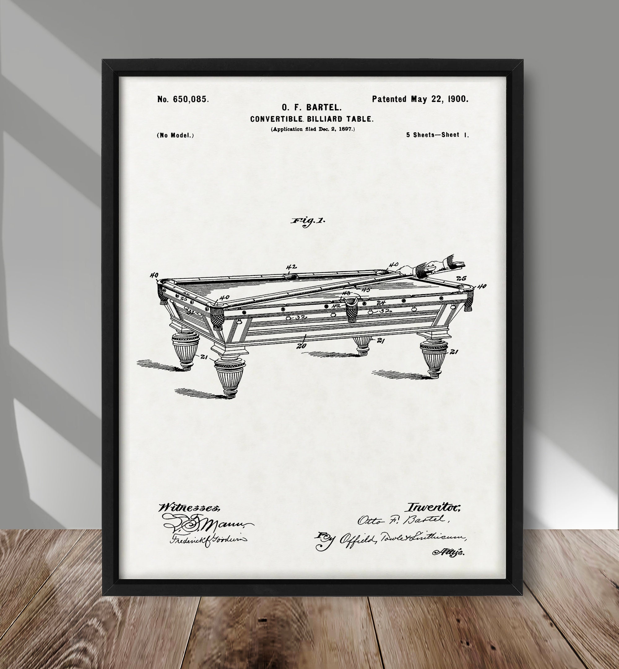 Convertible Billiard Table Patent Poster, Pool Table Patent Print ...