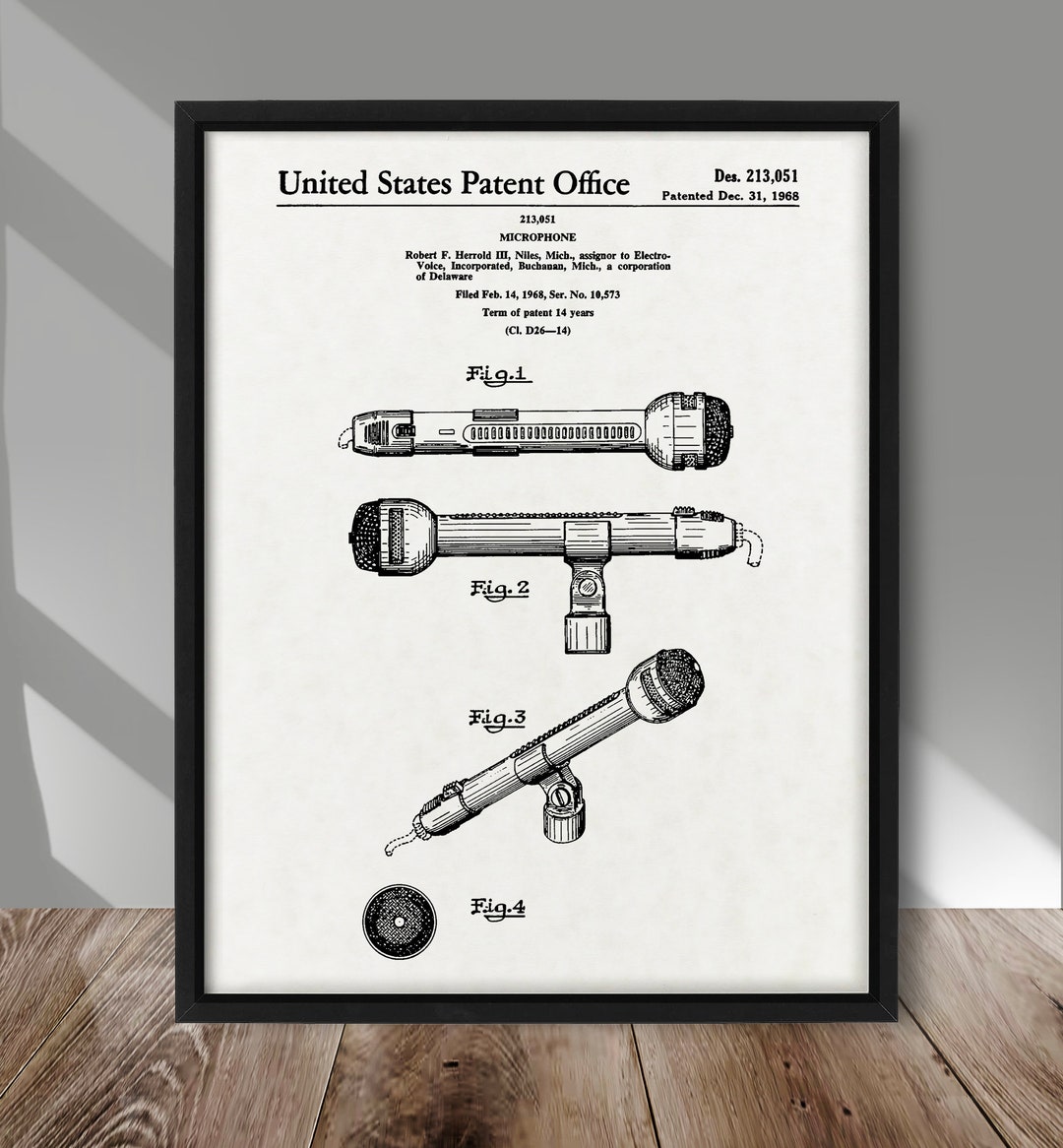 Vintage Microphone Patent Print, Microphone Patent Poster, Audio Music ...