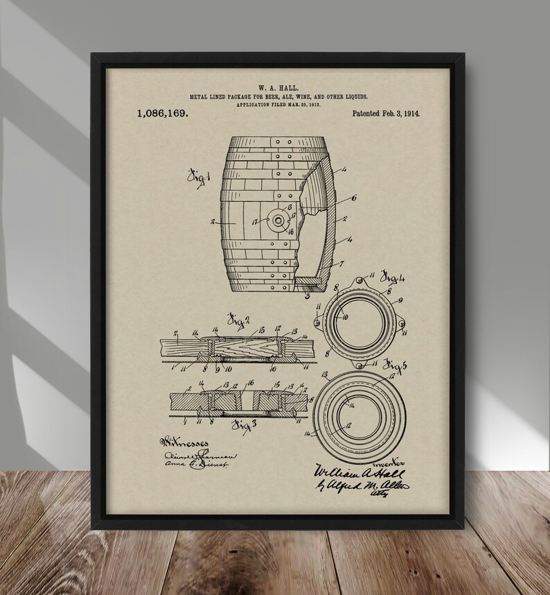 Beer Barrel Patent Poster, Vintage Beer Barrel Patent Print, Alcohol ...