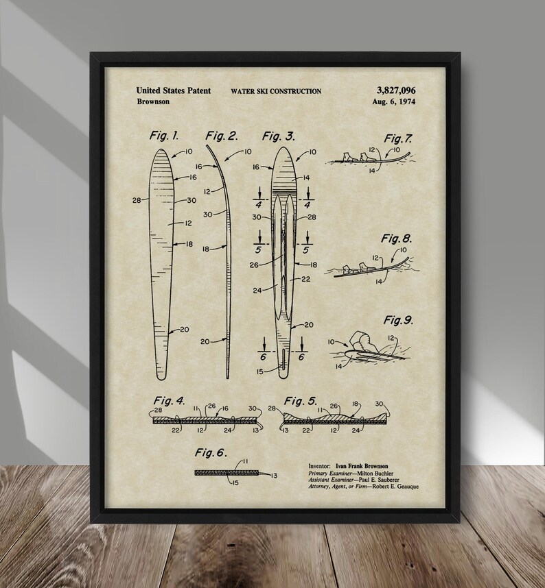 Water Ski Patent Print, Water Ski Patent Poster, Vintage Water Ski Art ...