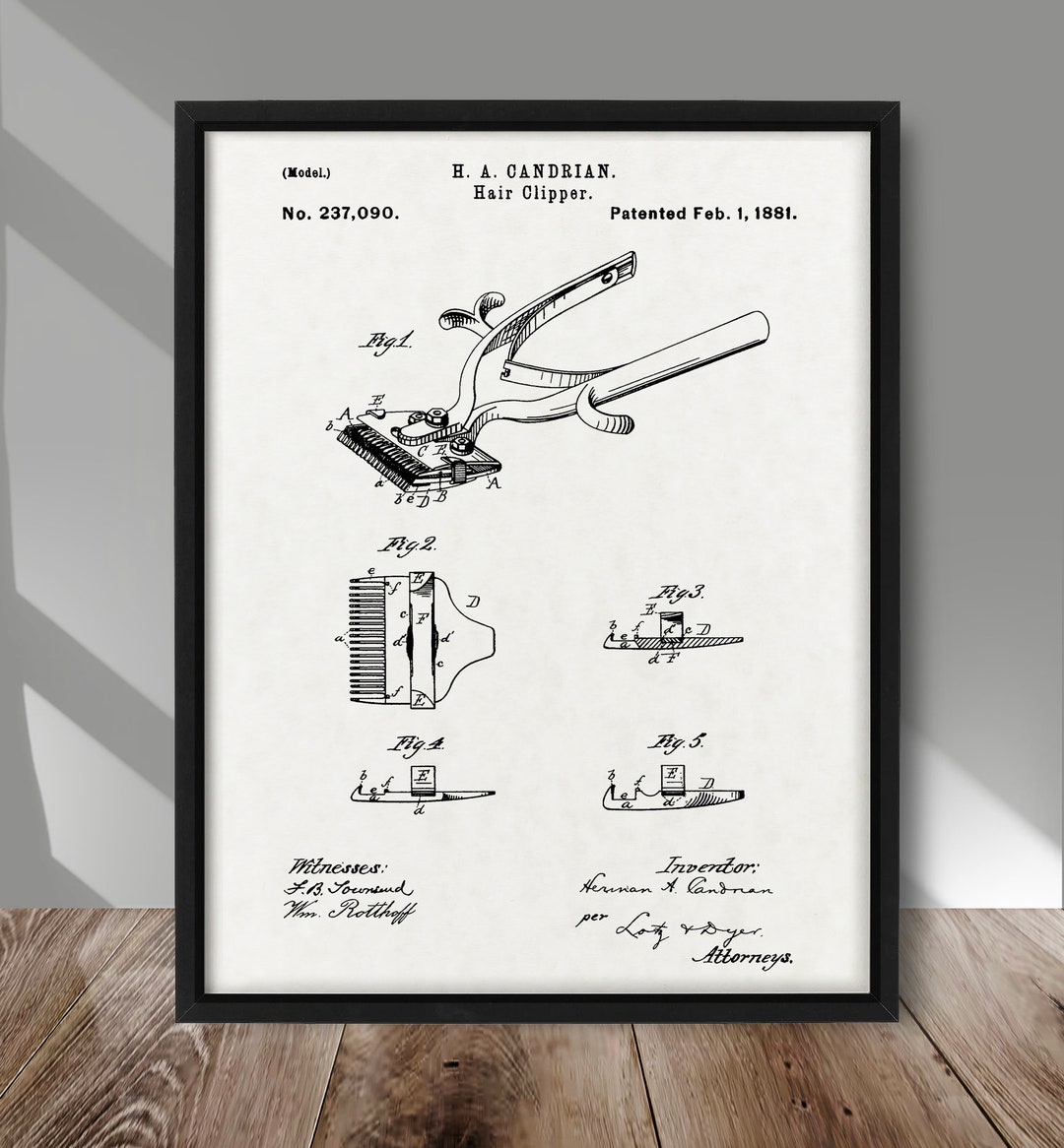 Vintage Hair Clipper Patent Poster, Barbershop Hair Clipper Patent ...