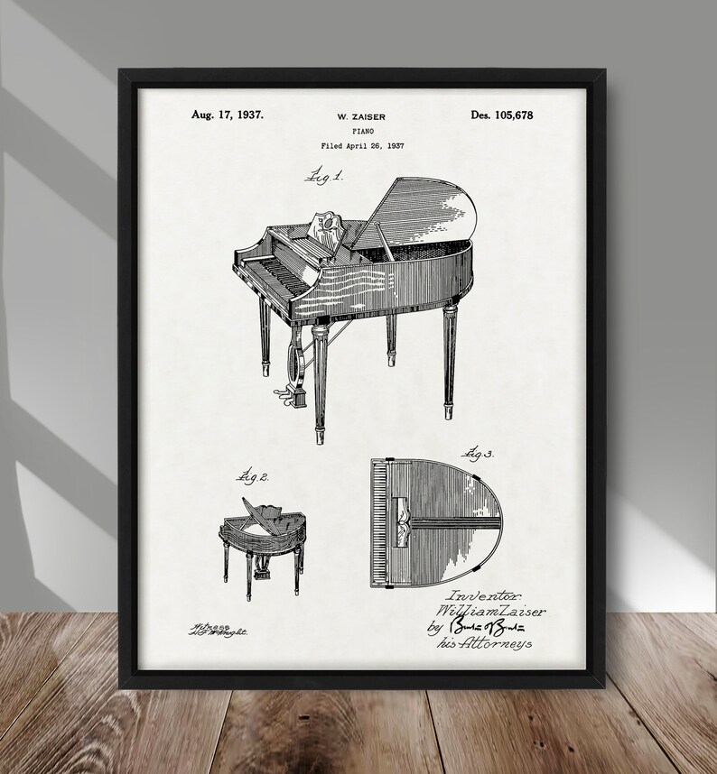 Vintage Grand Piano Patent Print, Piano Patent Poster, Musical ...