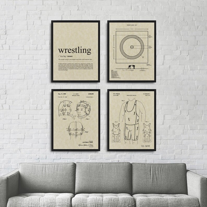 Wrestling 4 Print Set, Wrestling Definition Poster, Wrestling Mat Print ...