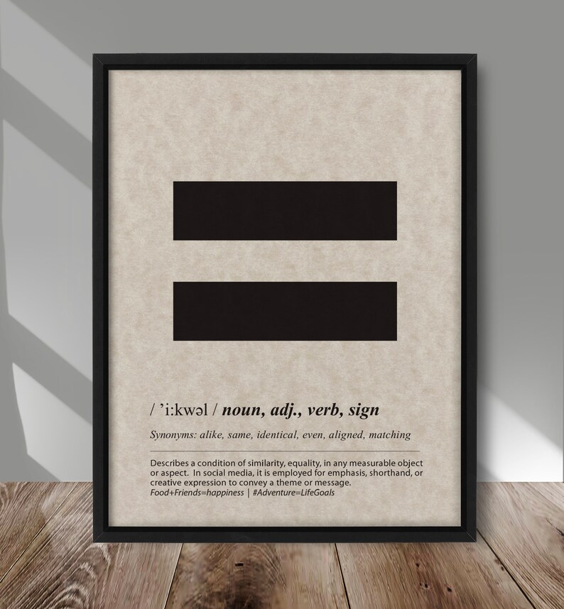Equal Sign Definition Wall Art Print, Equals = Definition Poster, Equal ...