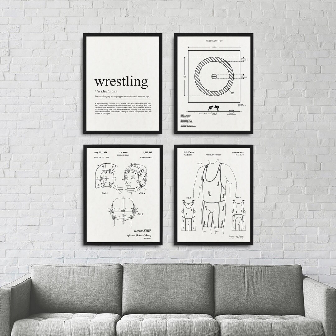 Wrestling 4 Print Set, Wrestling Definition Poster, Wrestling Mat Print ...