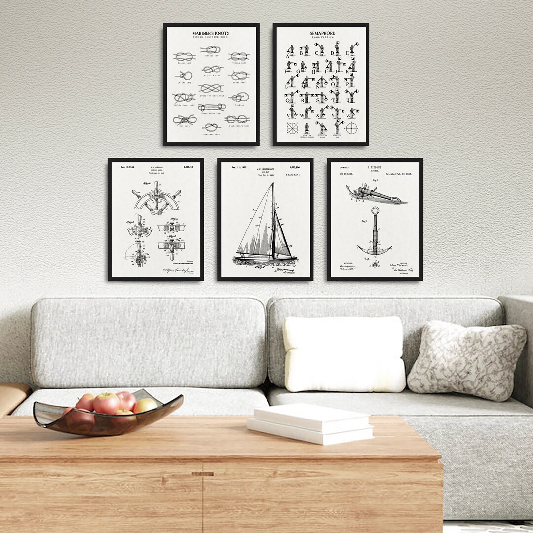Sail Boat Patents 5 Poster Set, Mariners Knots Poster, Semaphore Print ...