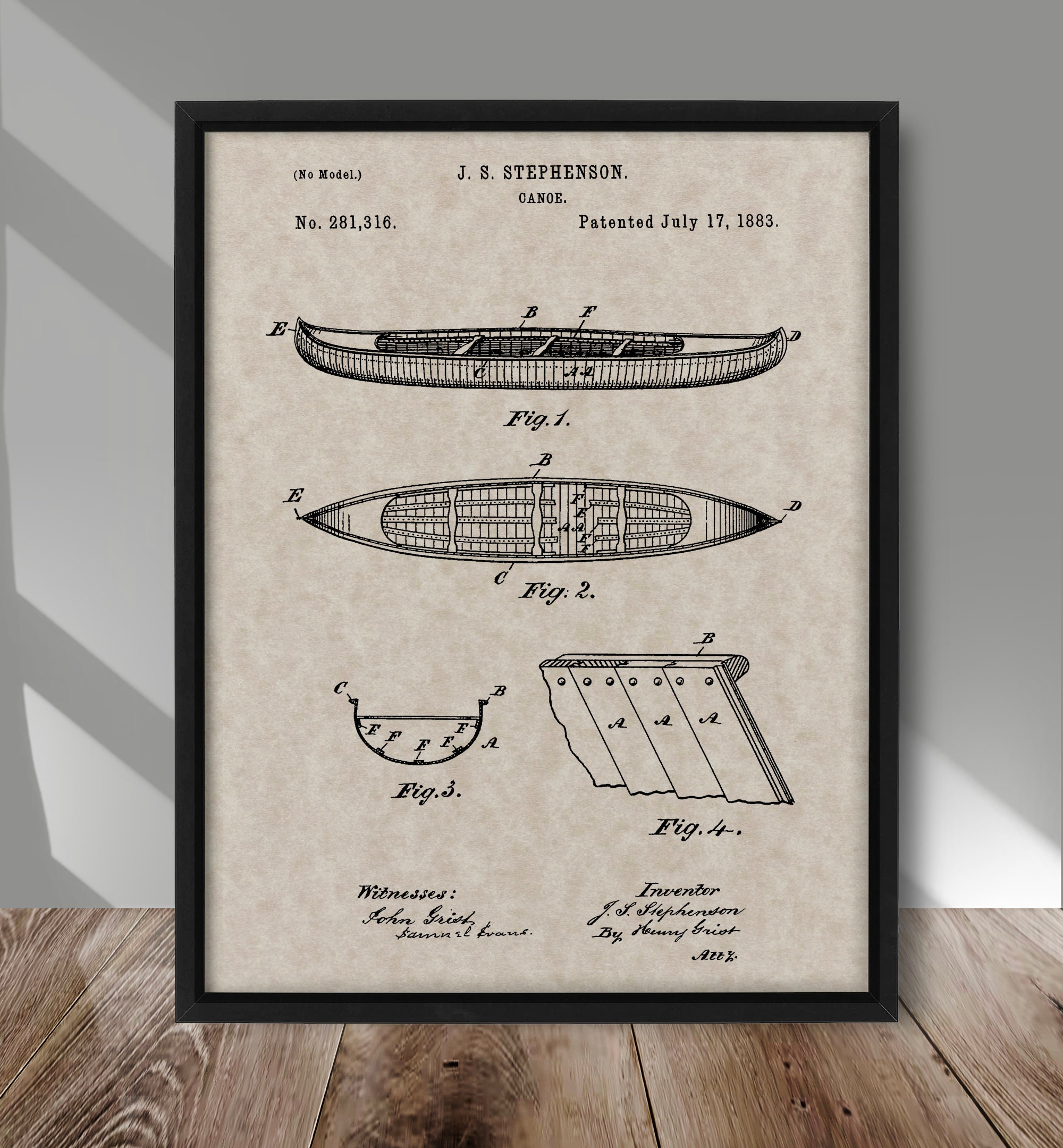 Canoe Patent Poster, Canoe Camping Patent Print, Vintage Canoe Patent ...