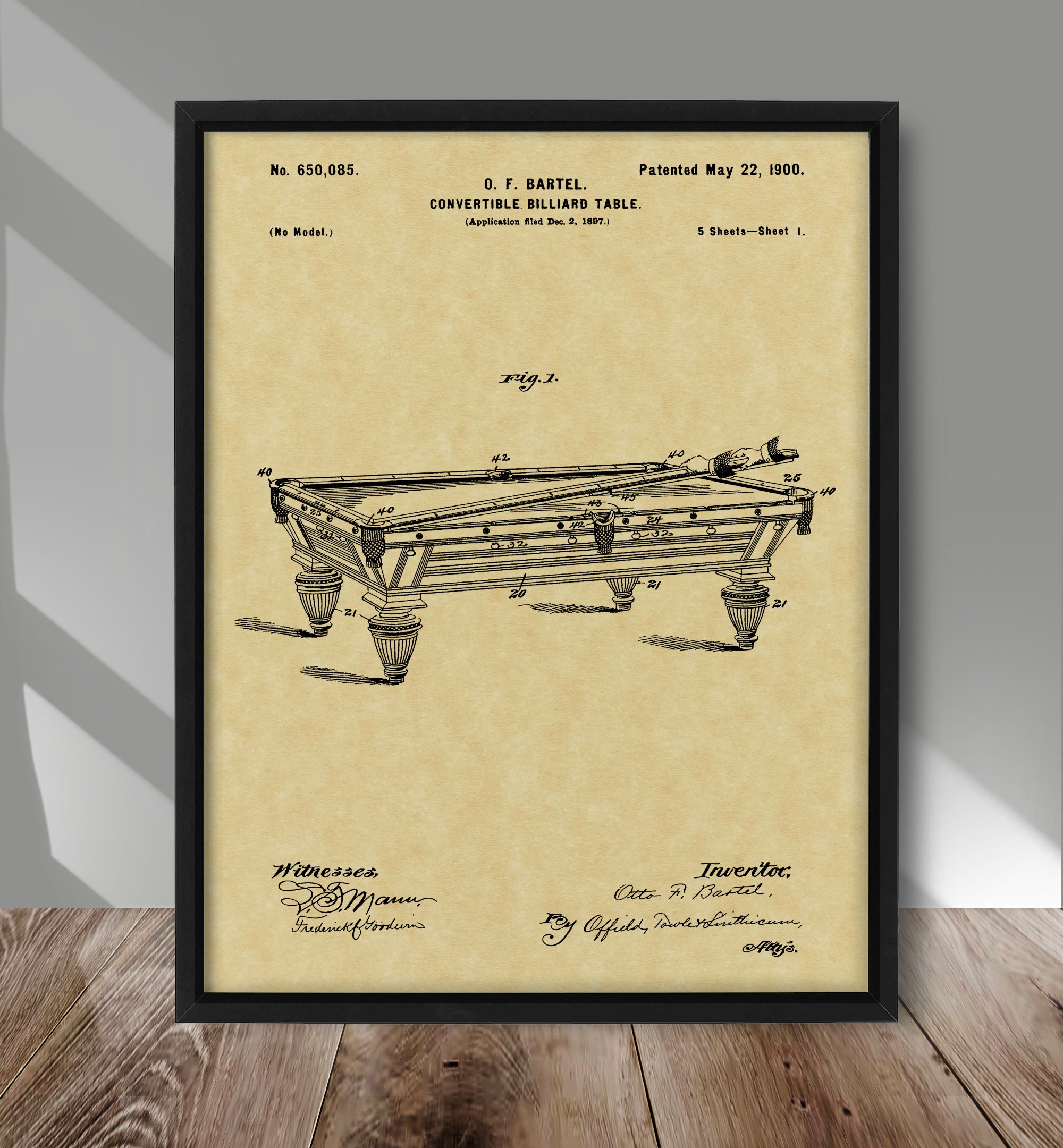 Convertible Billiard Table Patent Poster, Pool Table Patent Print ...
