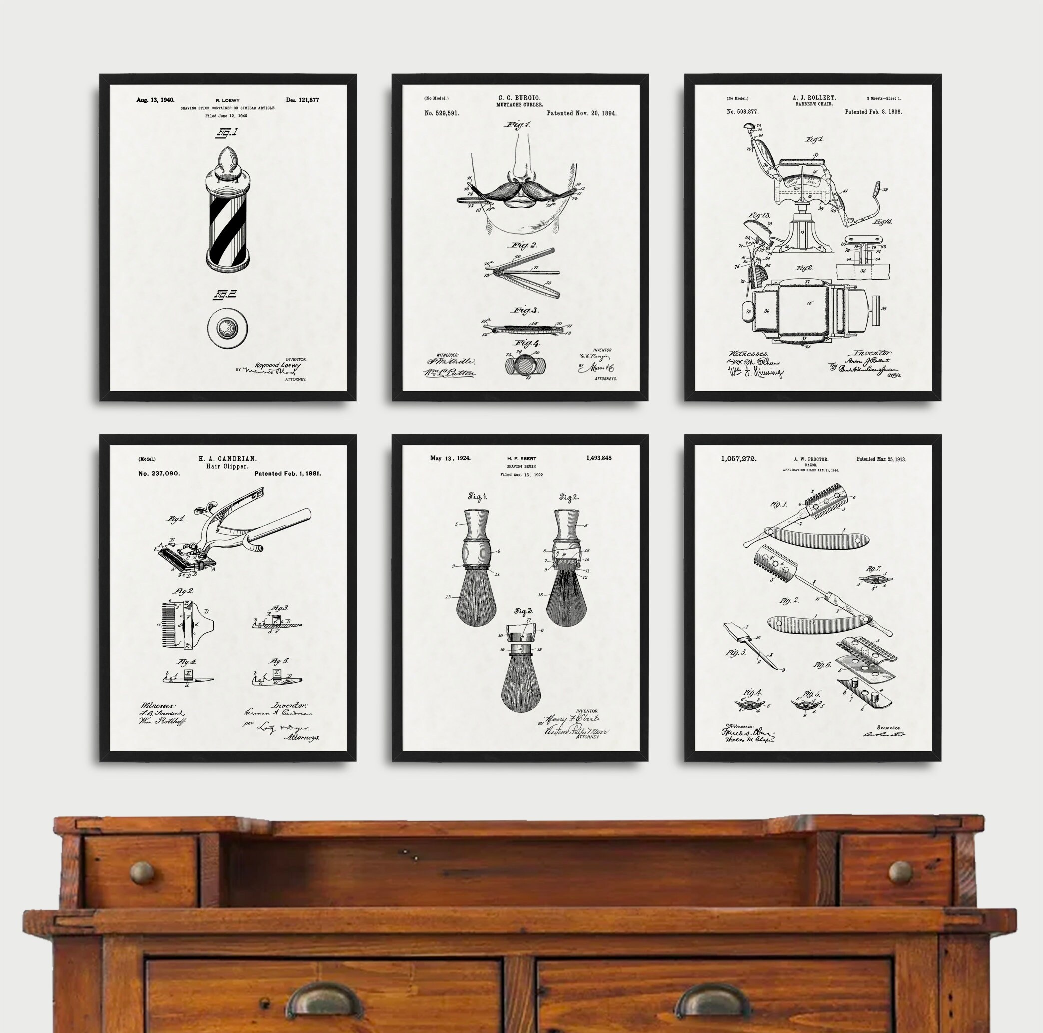 Barbershop Patents 6 Poster Set, Barber Shop Sign Patent, Barber's ...