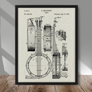 Banjo Patent Print, Vintage Banjo Patent Poster, Musical Stringed ...
