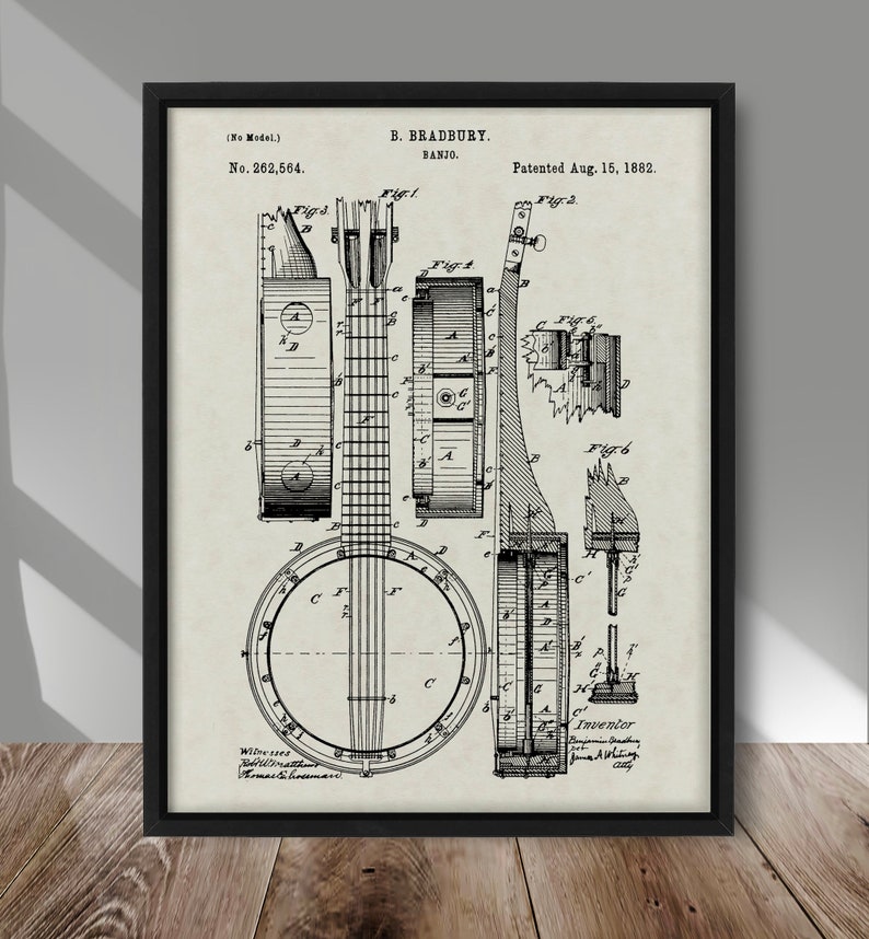 Banjo Patent Print, Vintage Banjo Patent Poster, Musical Stringed ...