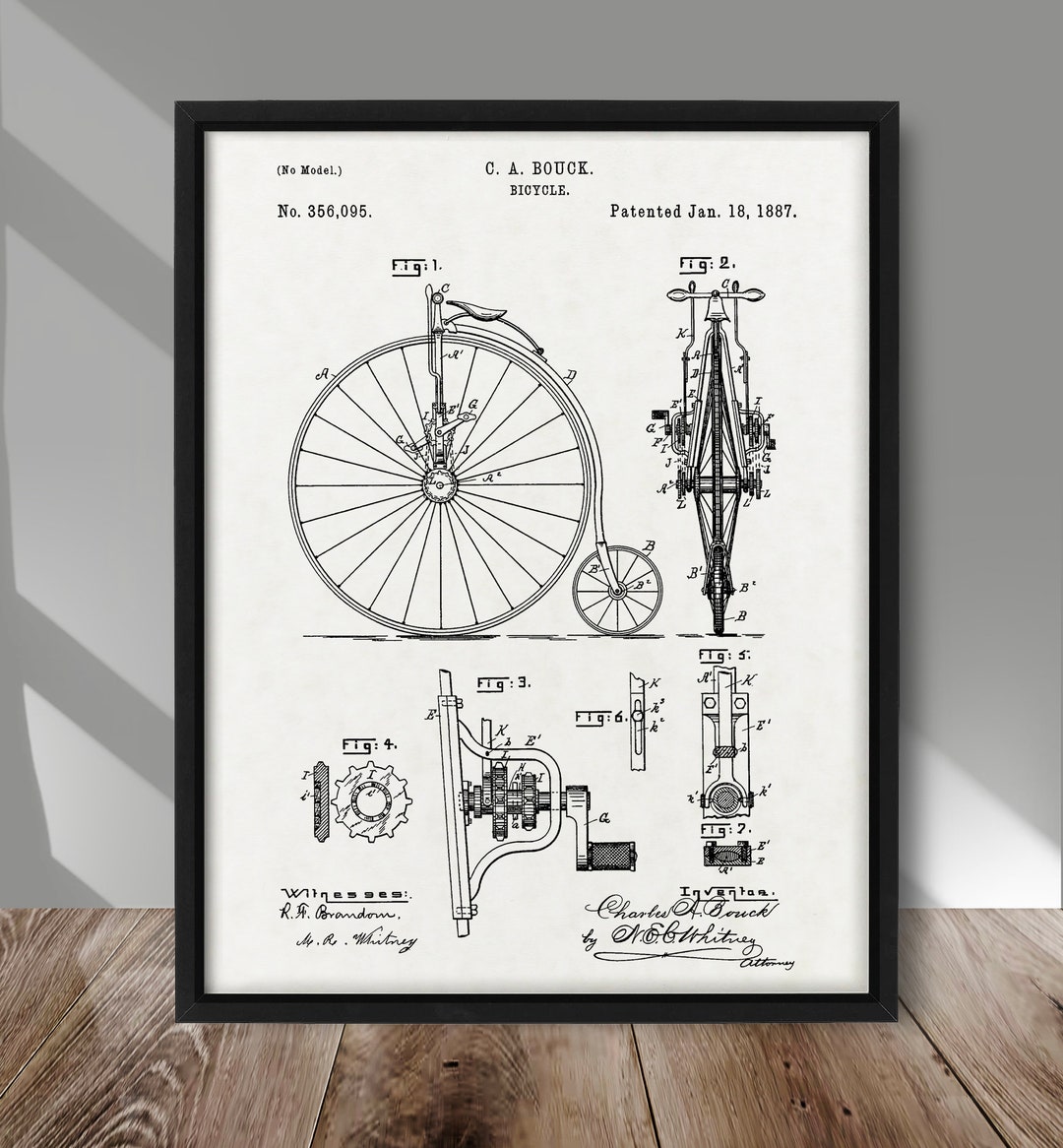 Vintage Bicycle Patent Print, Bicycle 1887 Patent Poster, Velocipede ...