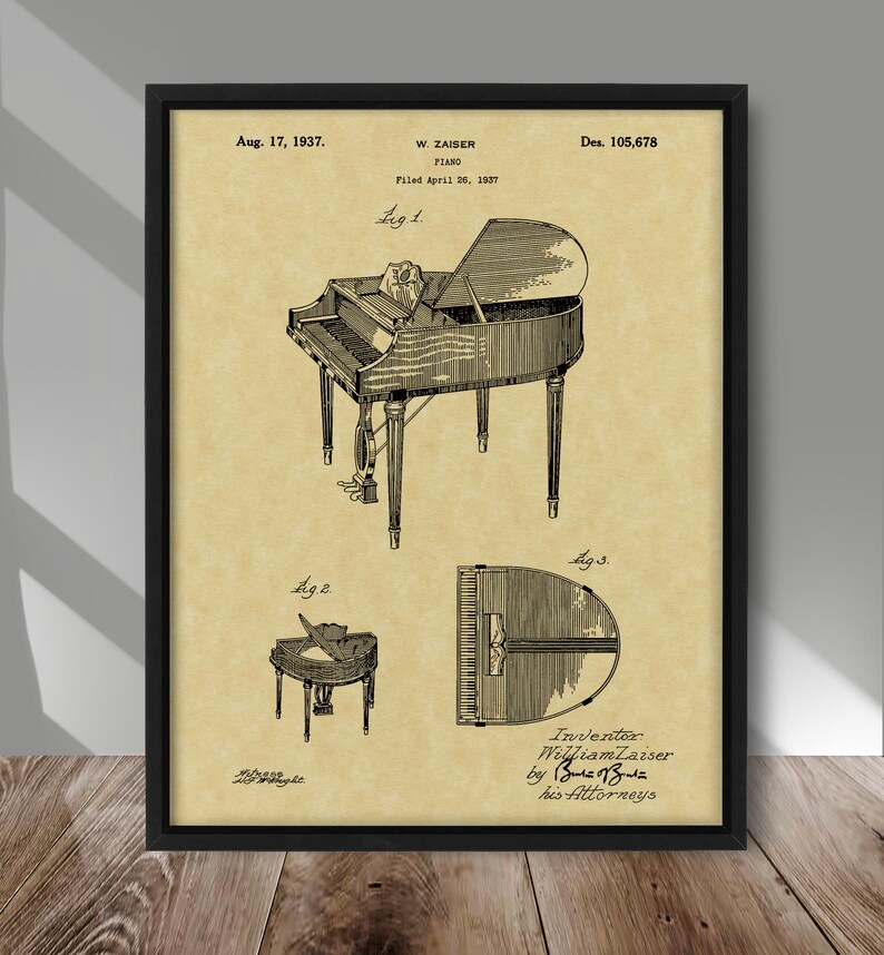 Vintage Grand Piano Patent Print, Piano Patent Poster, Musical ...