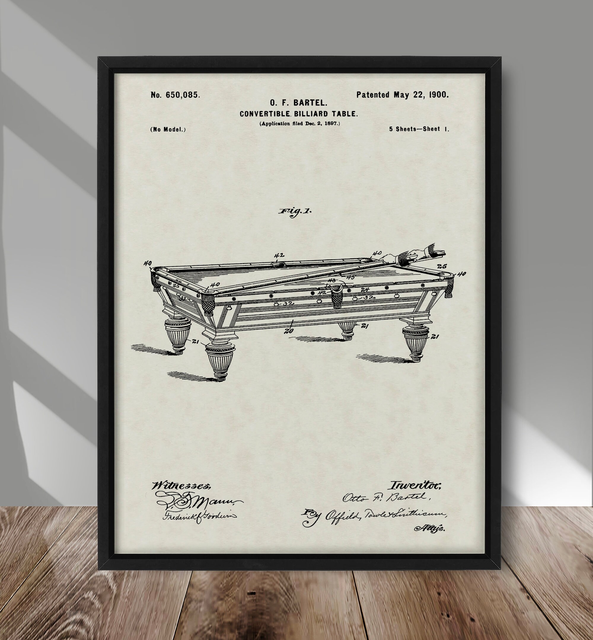 Convertible Billiard Table Patent Poster, Pool Table Patent Print ...