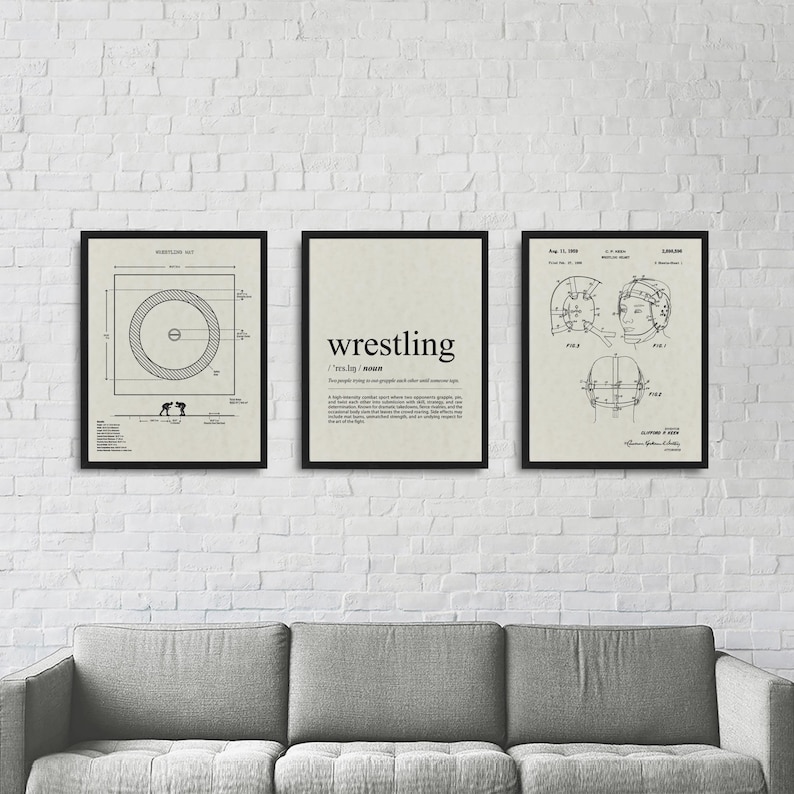 Wrestling 3 Print Set, Wrestling Mat Poster, Wrestling Definition Print ...