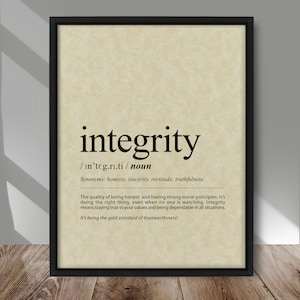 Integrity Definition Poster, Integrity Definition Art Print, Integrity ...