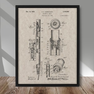 Mechanical Pencil Patent Poster, Architect Pencil Patent Print, Vintage ...
