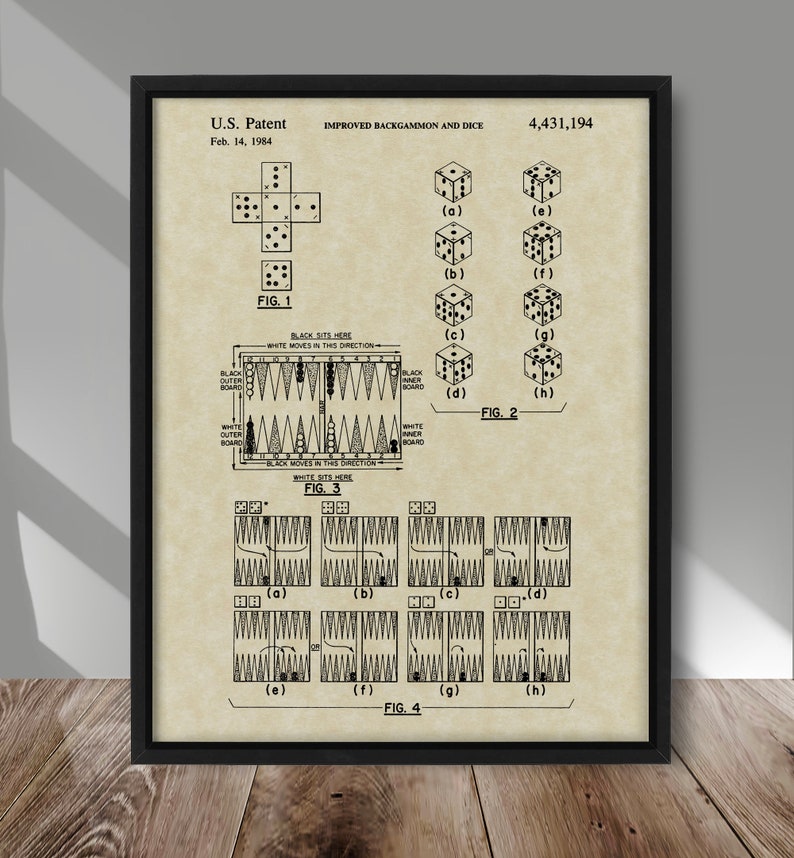 Backgammon Board Patent Poster, Backgammon and Dice Patent Print ...