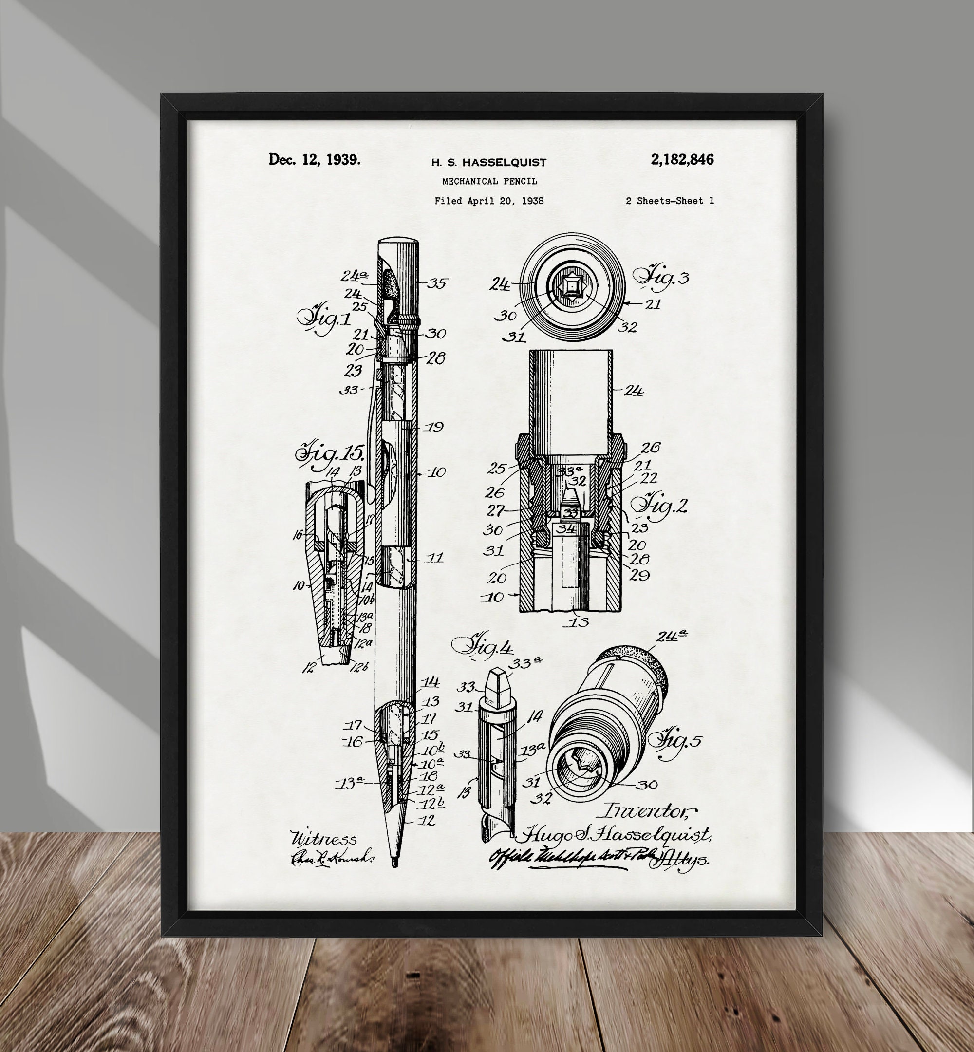 Mechanical Pencil Patent Poster, Architect Pencil Patent Print, Vintage ...