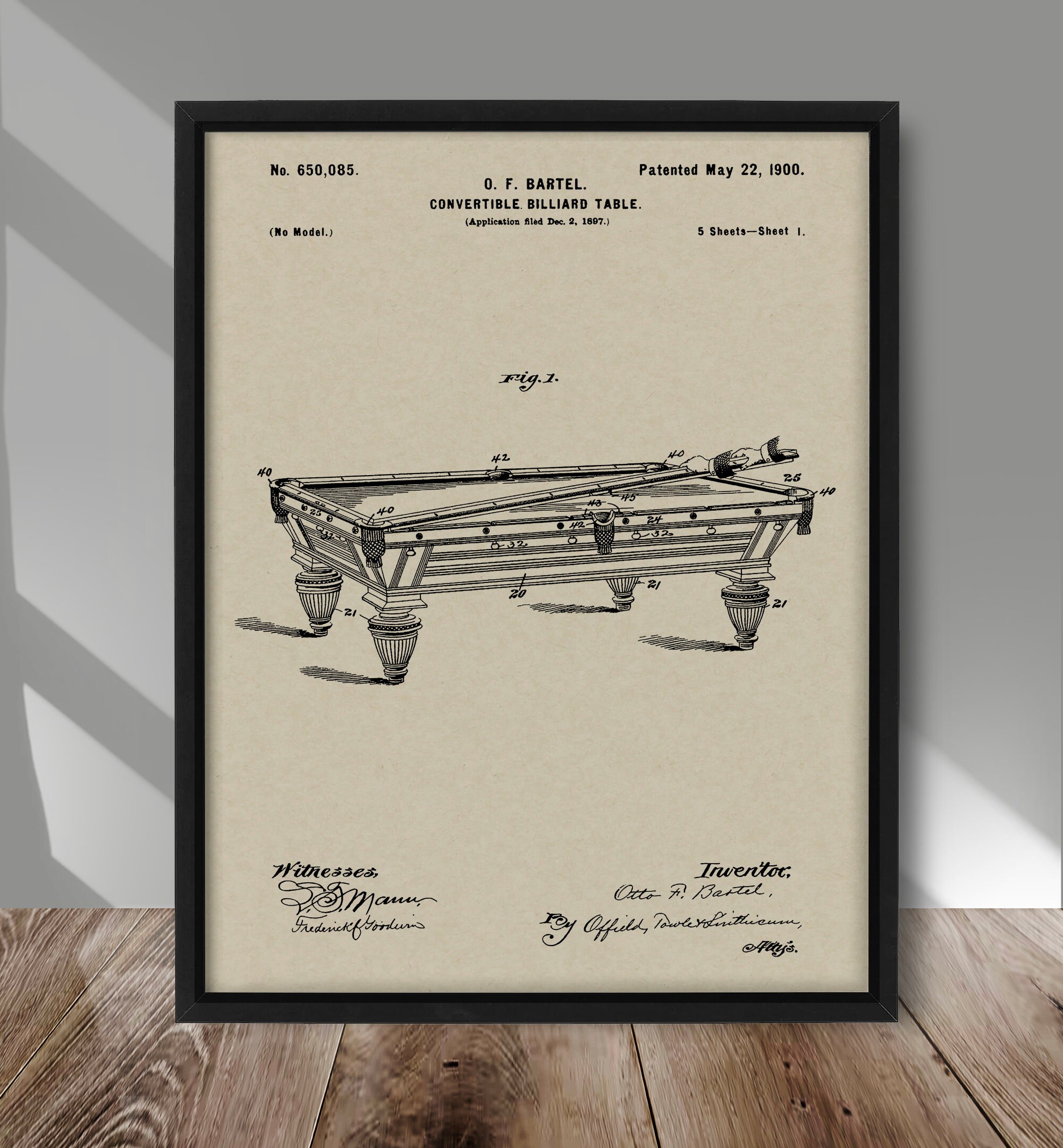 Convertible Billiard Table Patent Poster, Pool Table Patent Print ...
