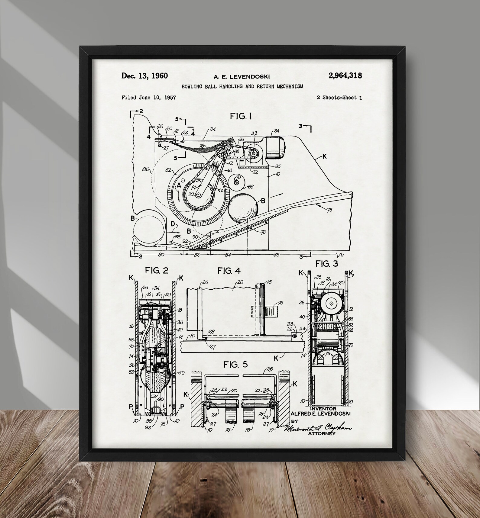 Bowling Ball Return Mechanism Patent Poster, Vintage Bowling Ball ...