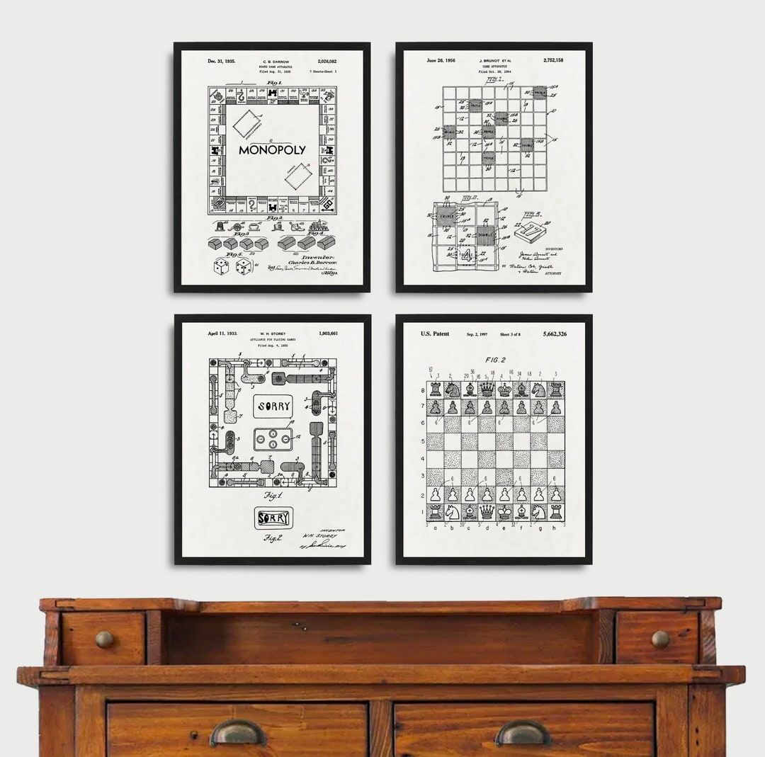 Popular Board Game 4 Poster Set, Classic Board Game Patent Print ...