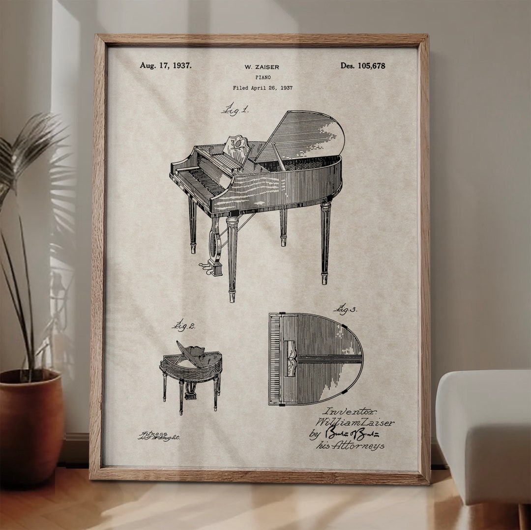 Vintage Grand Piano Patent Print, Piano Patent Poster, Musical ...