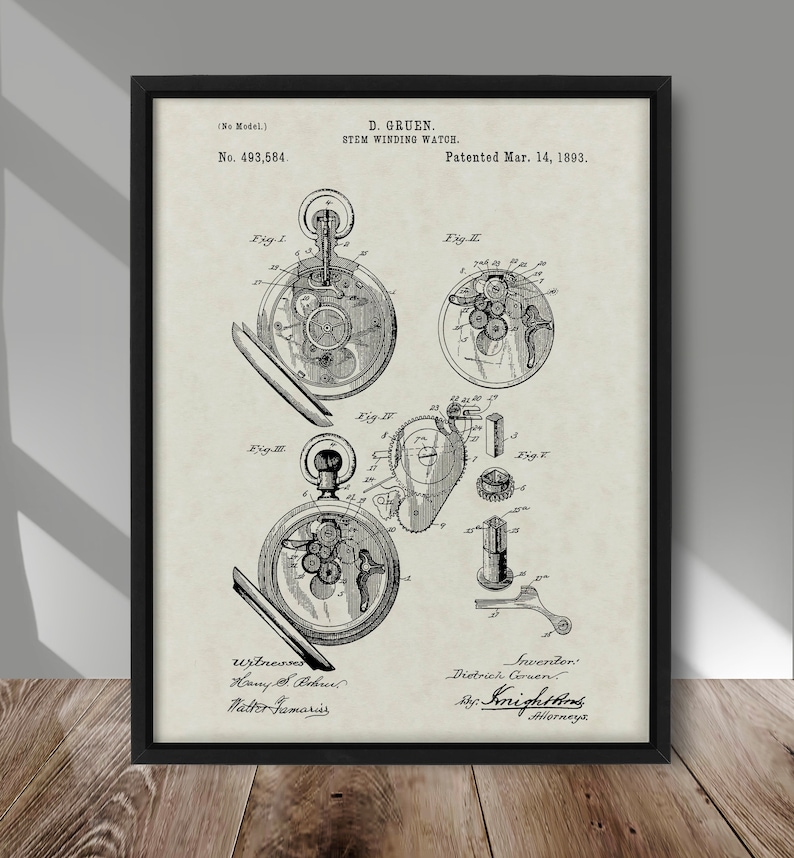 Pocket Watch Patent Poster, Stem Winding Watch Patent Print, Vintage ...