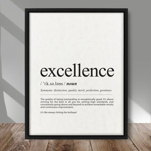 Excellence Definition Print, Excellence Definition Art Poster ...