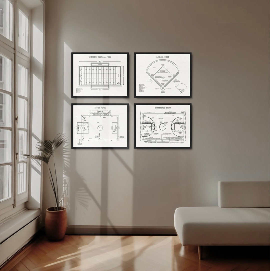 Sports Fields 4 Print Set, Football Field Poster, Baseball Field Print ...