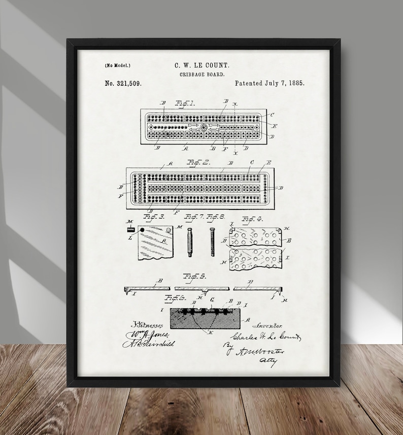 Vintage Cribbage Board Patent Print, Classic Cribbage Board Patent ...