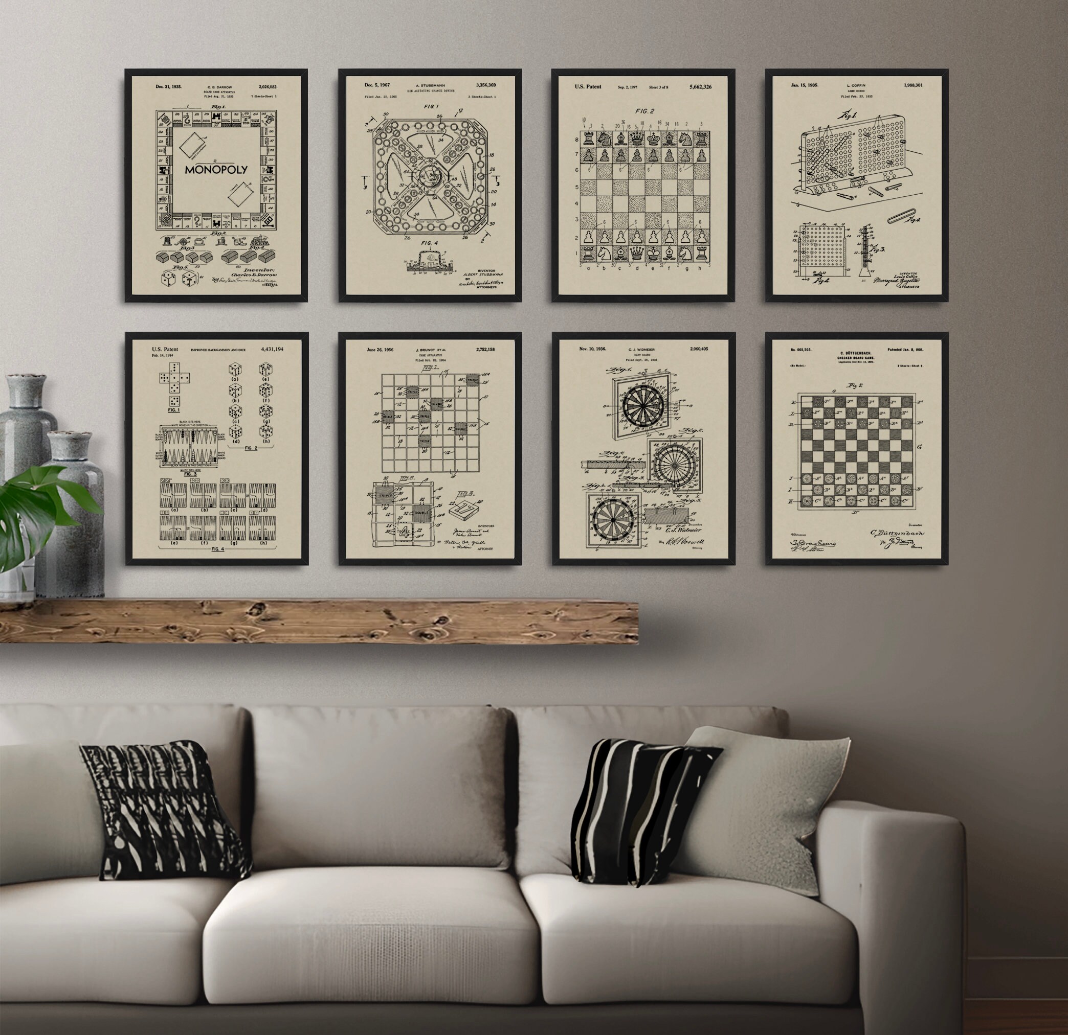 Classic Board Game 8 Poster Set, Board Game Patent Print, Vintage ...