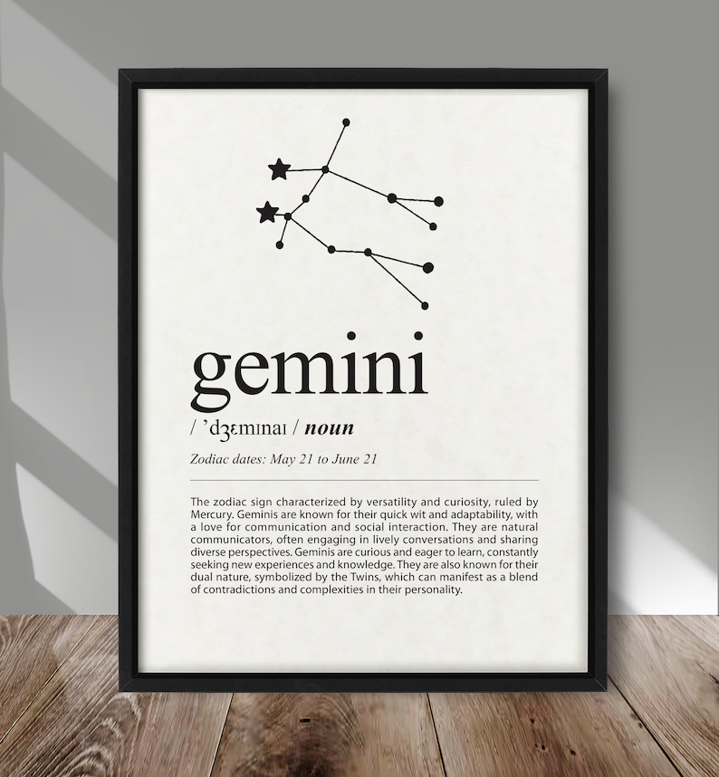 GEMINI ZODIAC Sign Definition Print, Gemini Definition Poster, Gemini ...