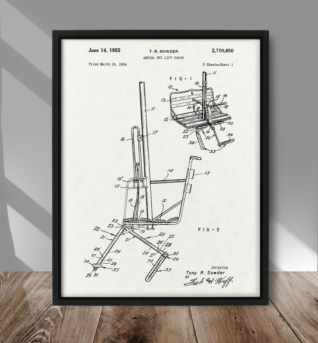 Alpine Ski Chair Lift Patent Poster, Aerial Ski Lift Chair Patent Print ...