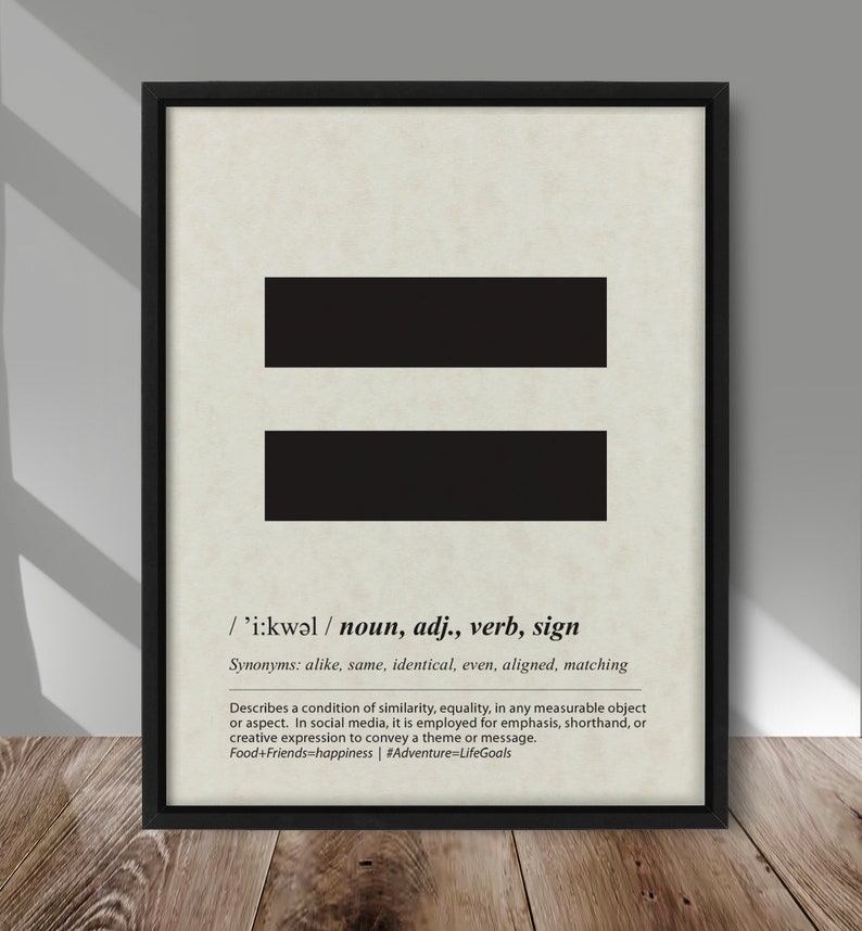 Equal Sign Definition Wall Art Print, Equals = Definition Poster, Equal ...