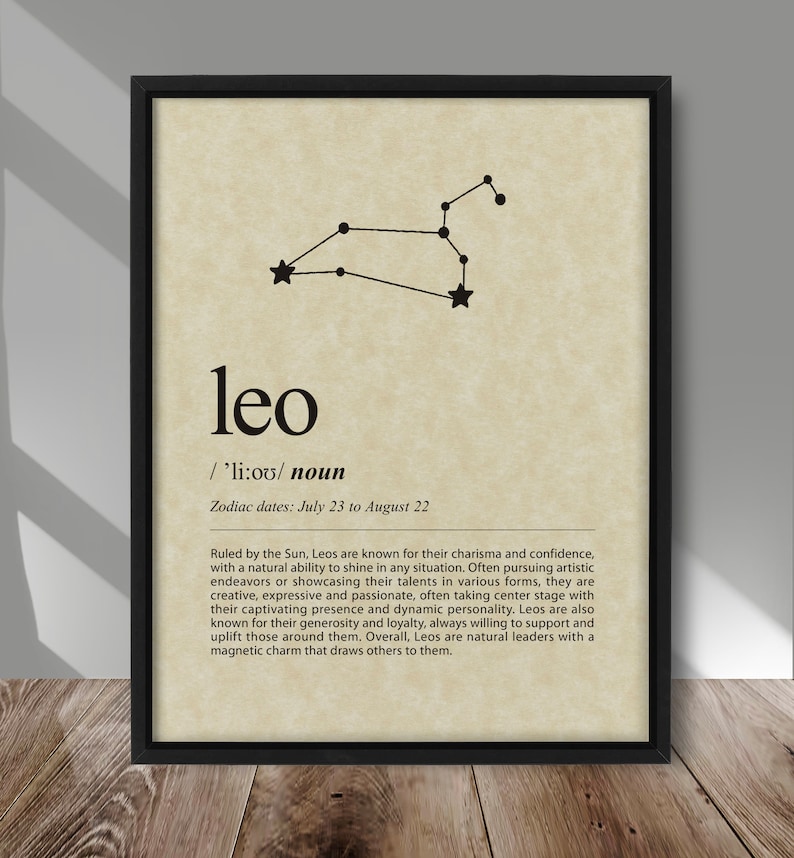 LEO ZODIAC Definition Print, Zodiac Sign Leo Definition Poster, Leo ...