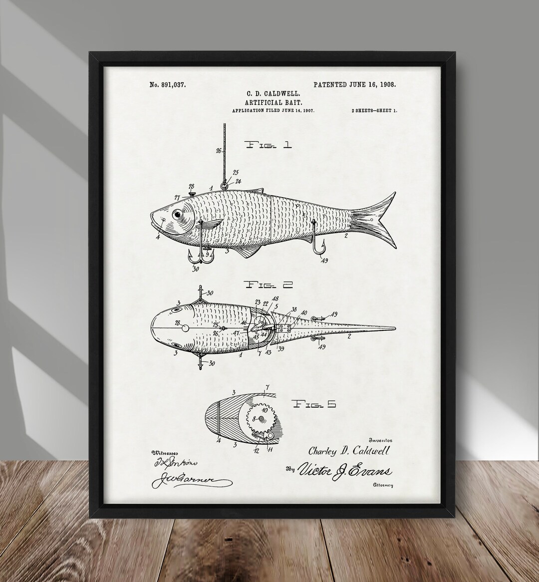 Artificial Fish Bait Patent Print, Fishing Bait Patent Poster, Vintage ...