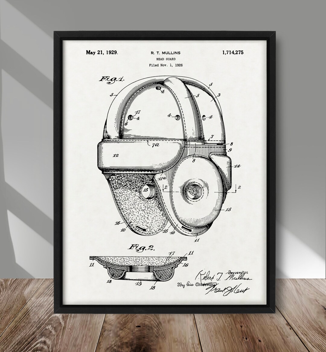 Football Helmet 1929 Patent Poster, Football Helmet Patent Print, Sport ...