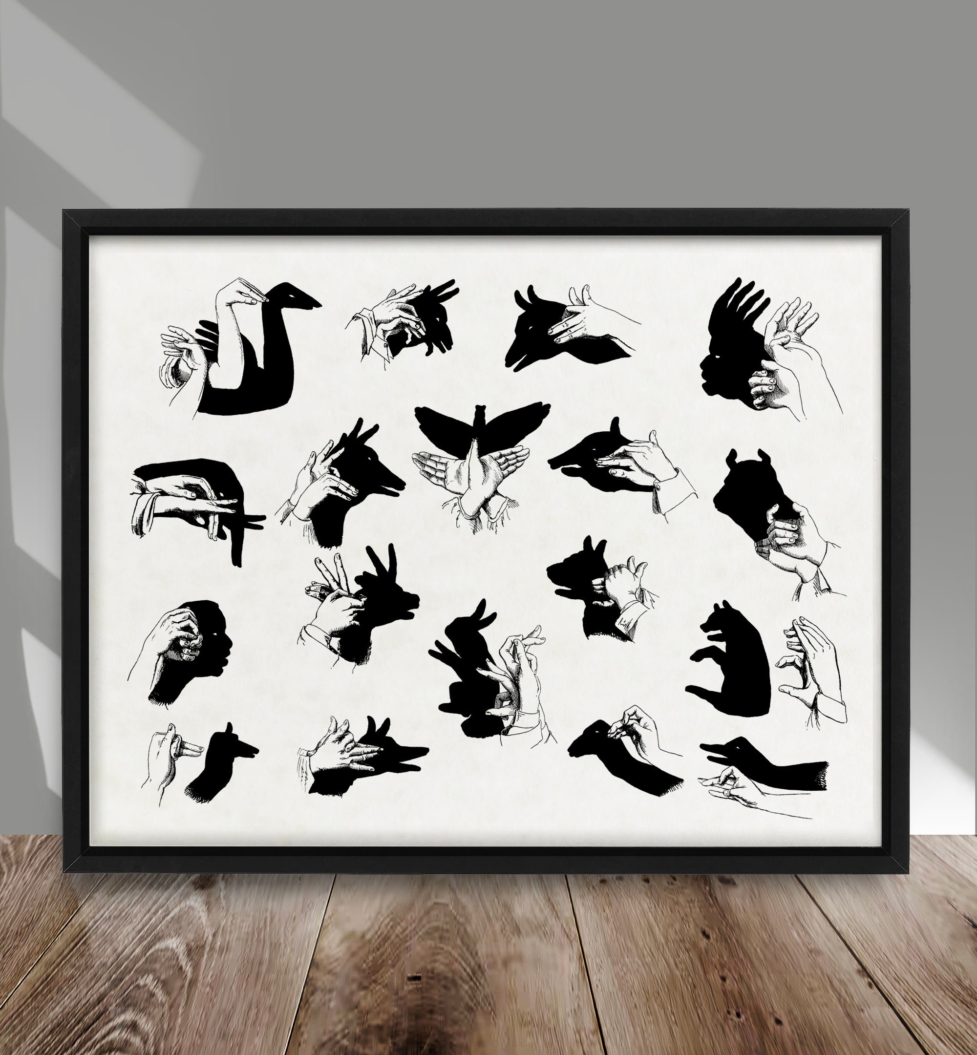 Hand Shadows Drawing Poster, Animal Hand-shadow Print, Hand Shadows ...
