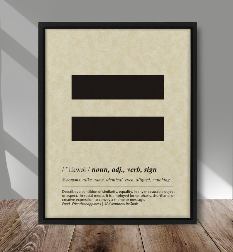 Equal Sign Definition Wall Art Print, Equals = Definition Poster, Equal ...