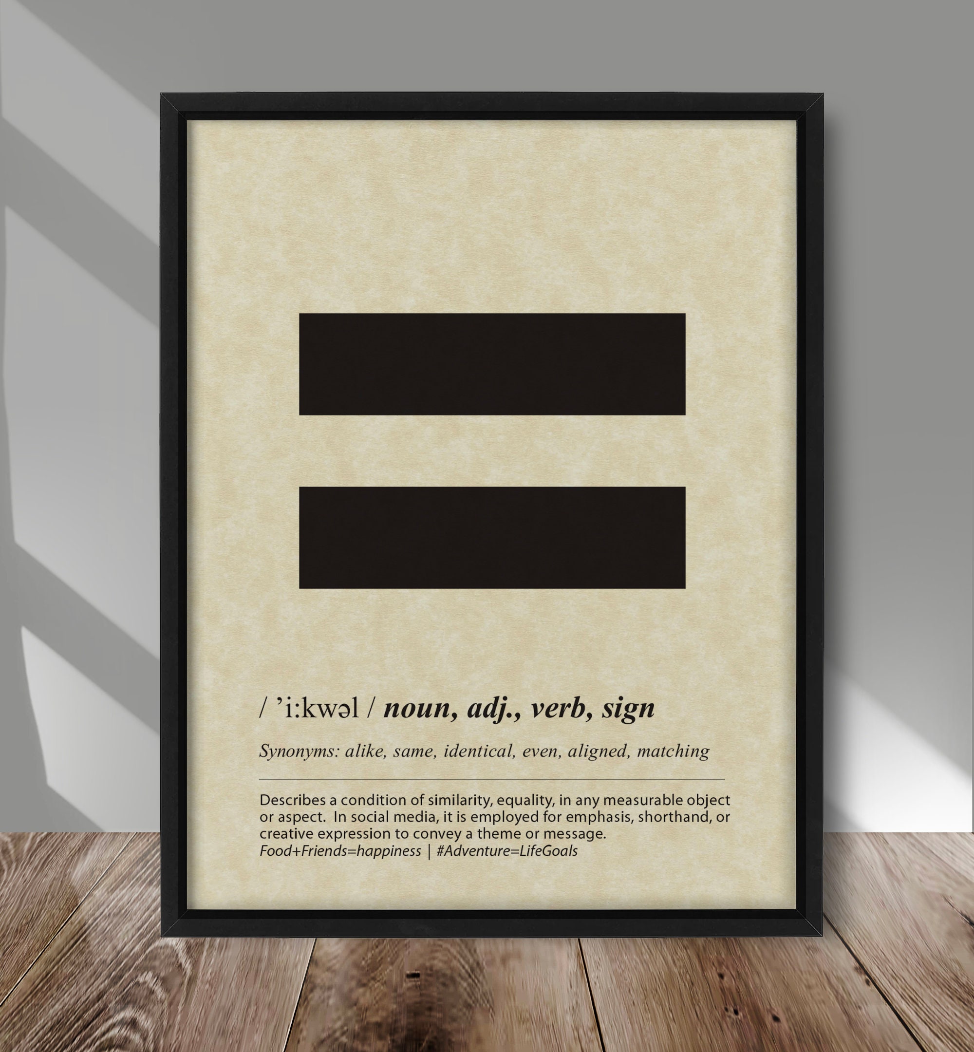 Equal Sign Definition Wall Art Print, Equals = Definition Poster, Equal ...