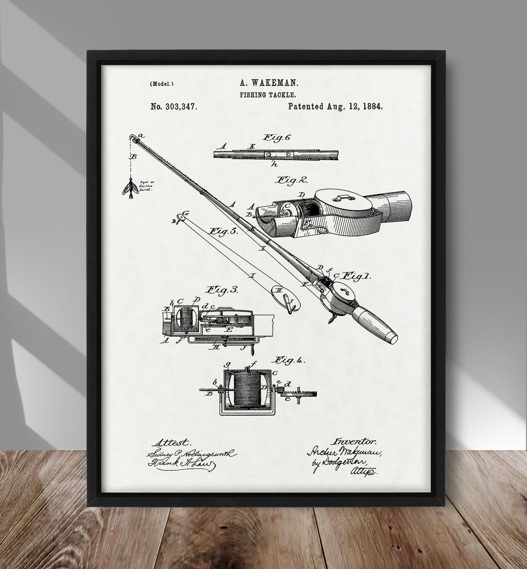 Fishing Rod Patent Print, Fishing Tackle Patent Poster, Fishing Reel ...