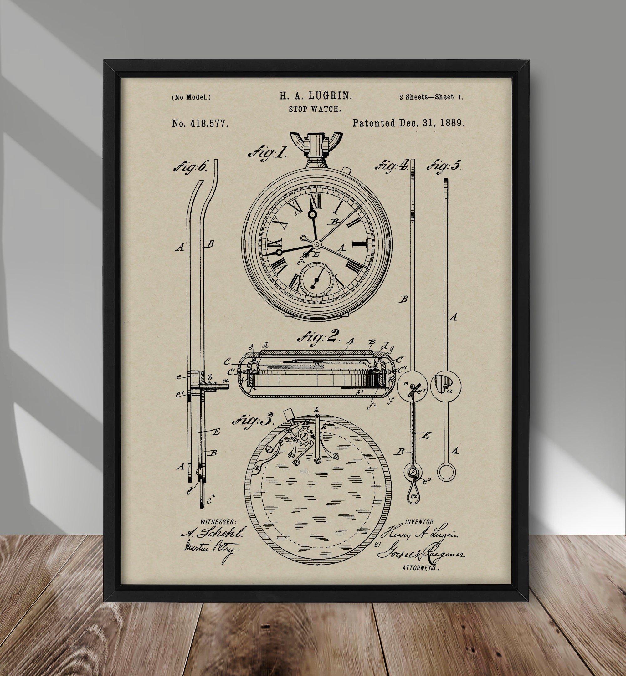 Pocket Watch Patent Poster, Stop Watch 1889 Patent Print, Vintage ...