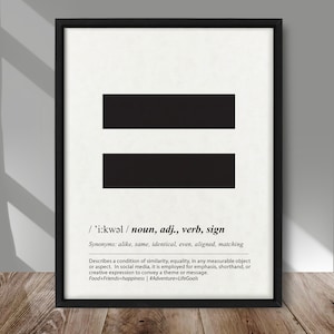 Equal Sign Definition Wall Art Print, Equals = Definition Poster, Equal ...