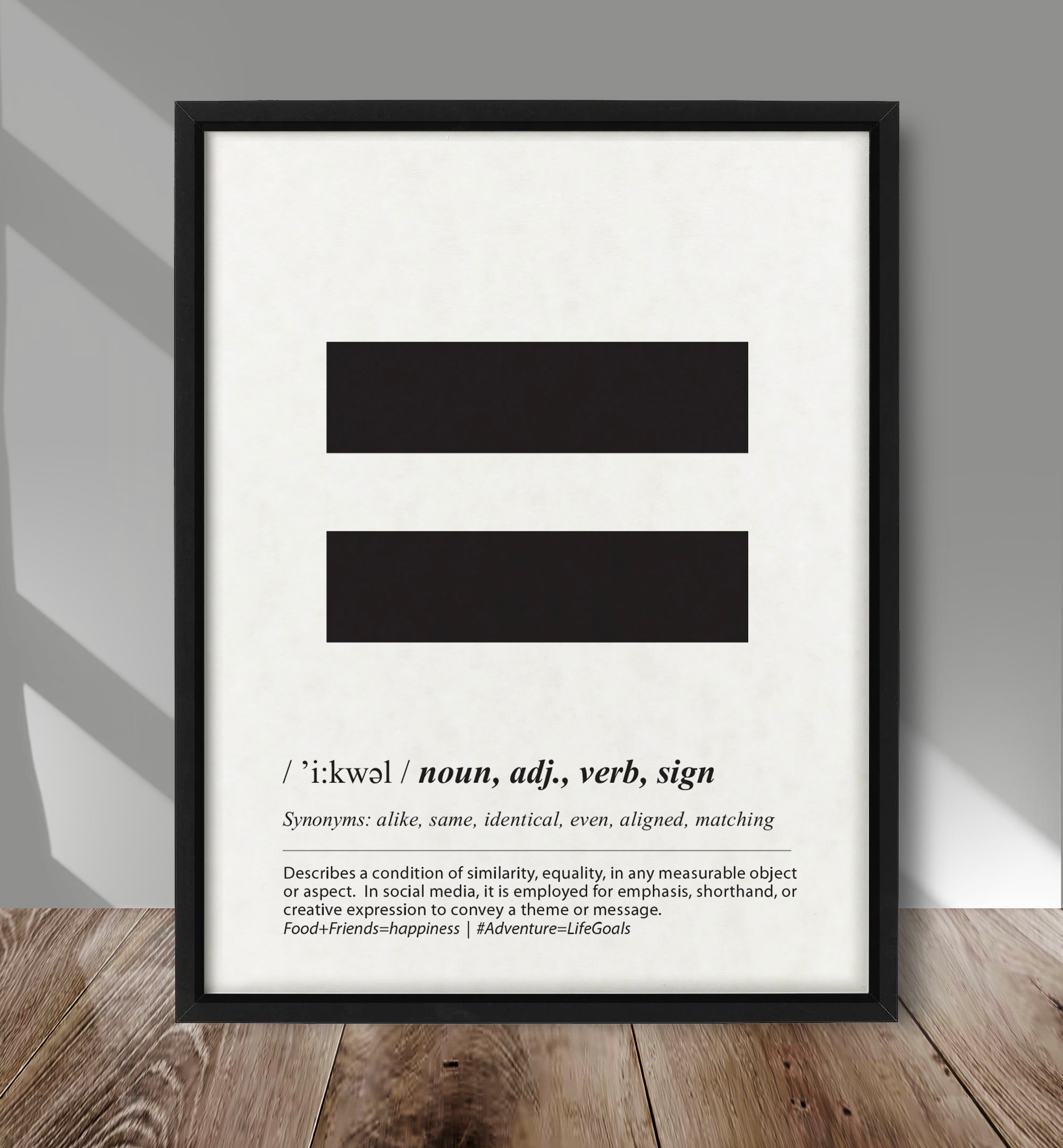 Equal Sign Definition Wall Art Print, Equals = Definition Poster, Equal ...