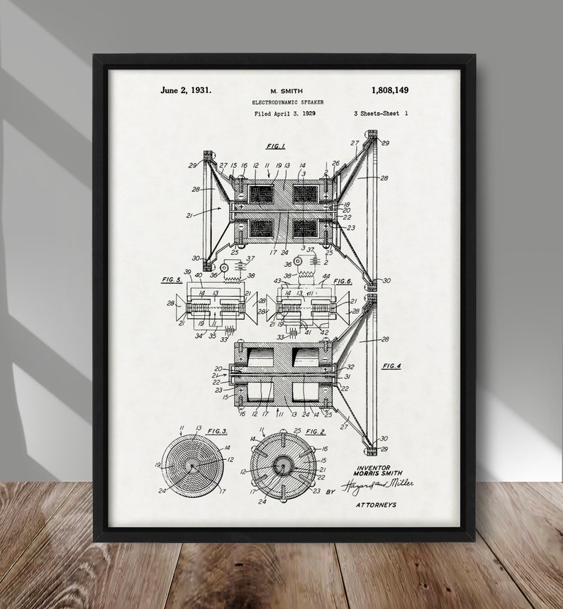 Electrodynamic Speaker Patent Poster, Vintage Speaker Patent Print ...
